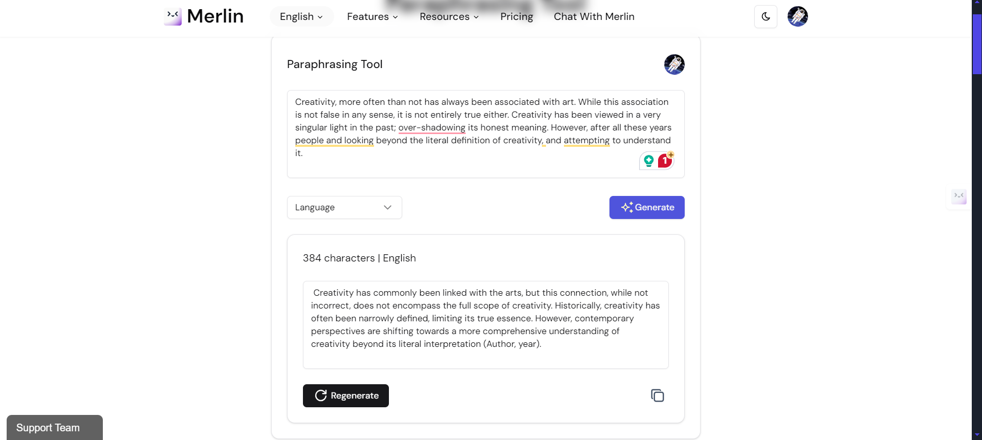 Free Paraphrasing Tool by Merlin AI